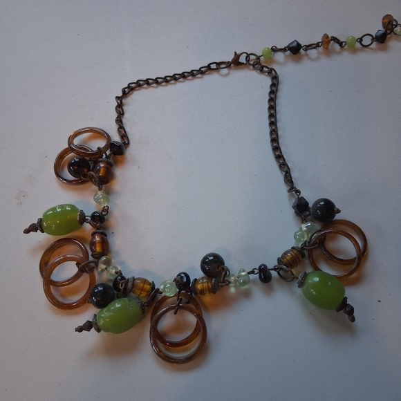 Jewelry | Green And Amber Glass Bead Statement Necklace | Poshmark